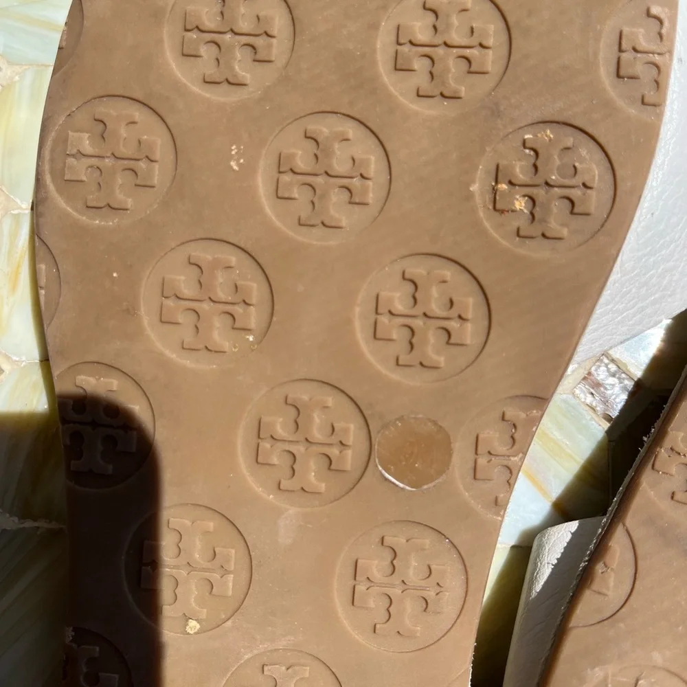 Tory Burch | Shoes | Tory Burch White Leather Slide Sandals With Gold ...